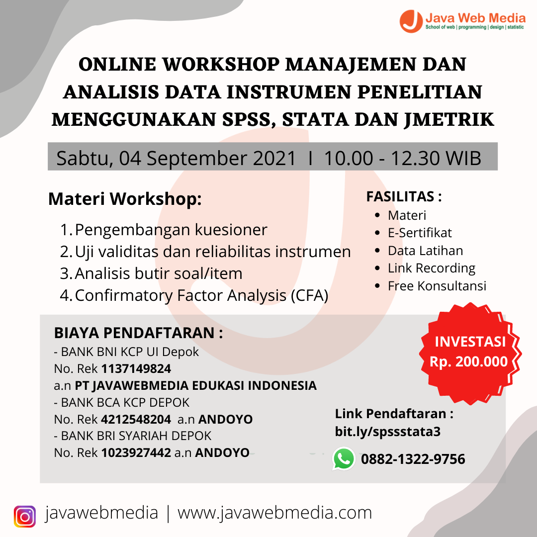 Online Workshop Manajemen dan Analisis Data Instrumen Penelitian menggunakan SPSS, Stata dan jMetrik